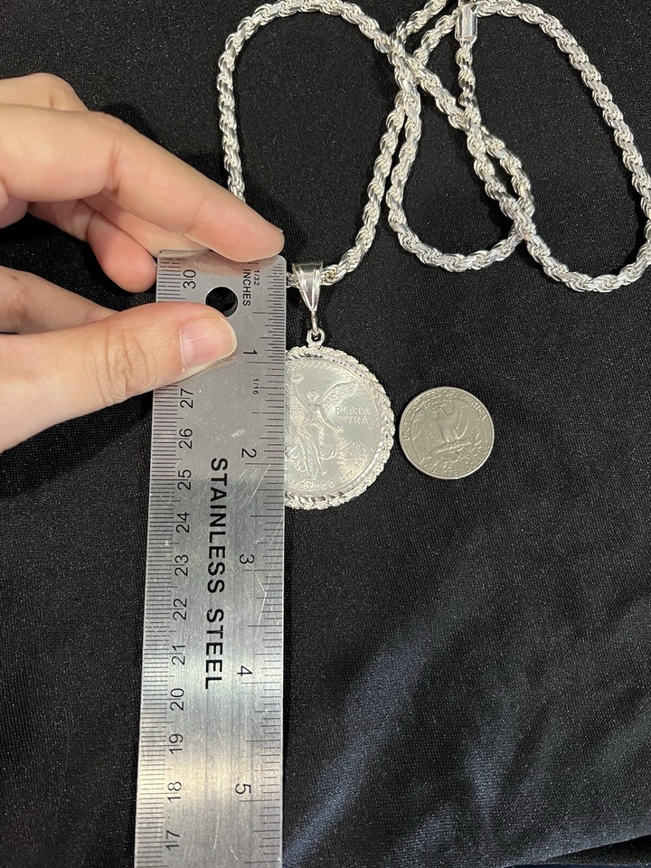925 Sterling Silver Bezel Silver Mexico 1 Oz Libertad CENTENARIO & Rope ...