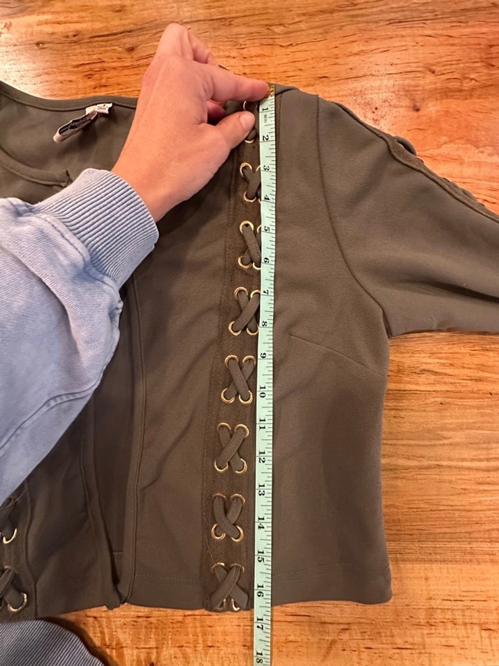 Star Style Olive Green Lace Up Grommet Crop Jacket Top Size Small ...