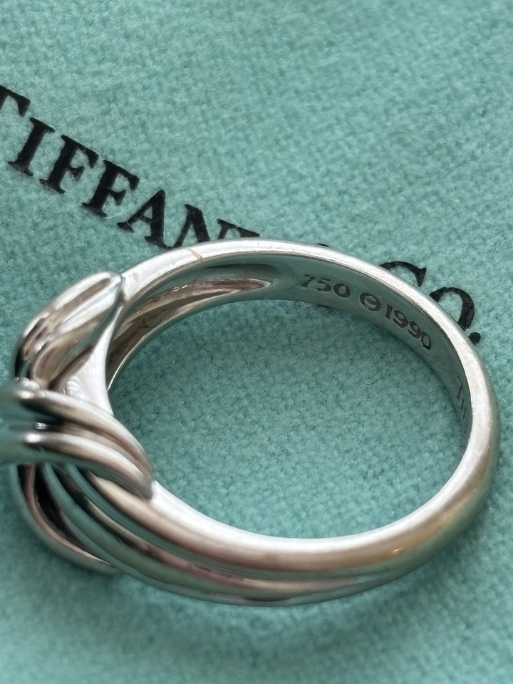 Auth TIFFANY&Co. 18K White Gold Signature 1990 Ring US 6.5 HEAVY 6.23g ...