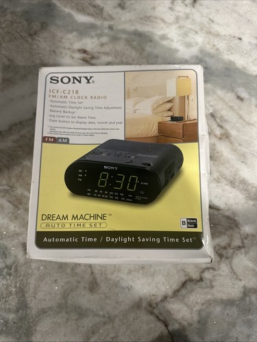 Sony Dream Machine Auto Time Set AM/FM Alarm Clock Radio Black ICF-C218 ...
