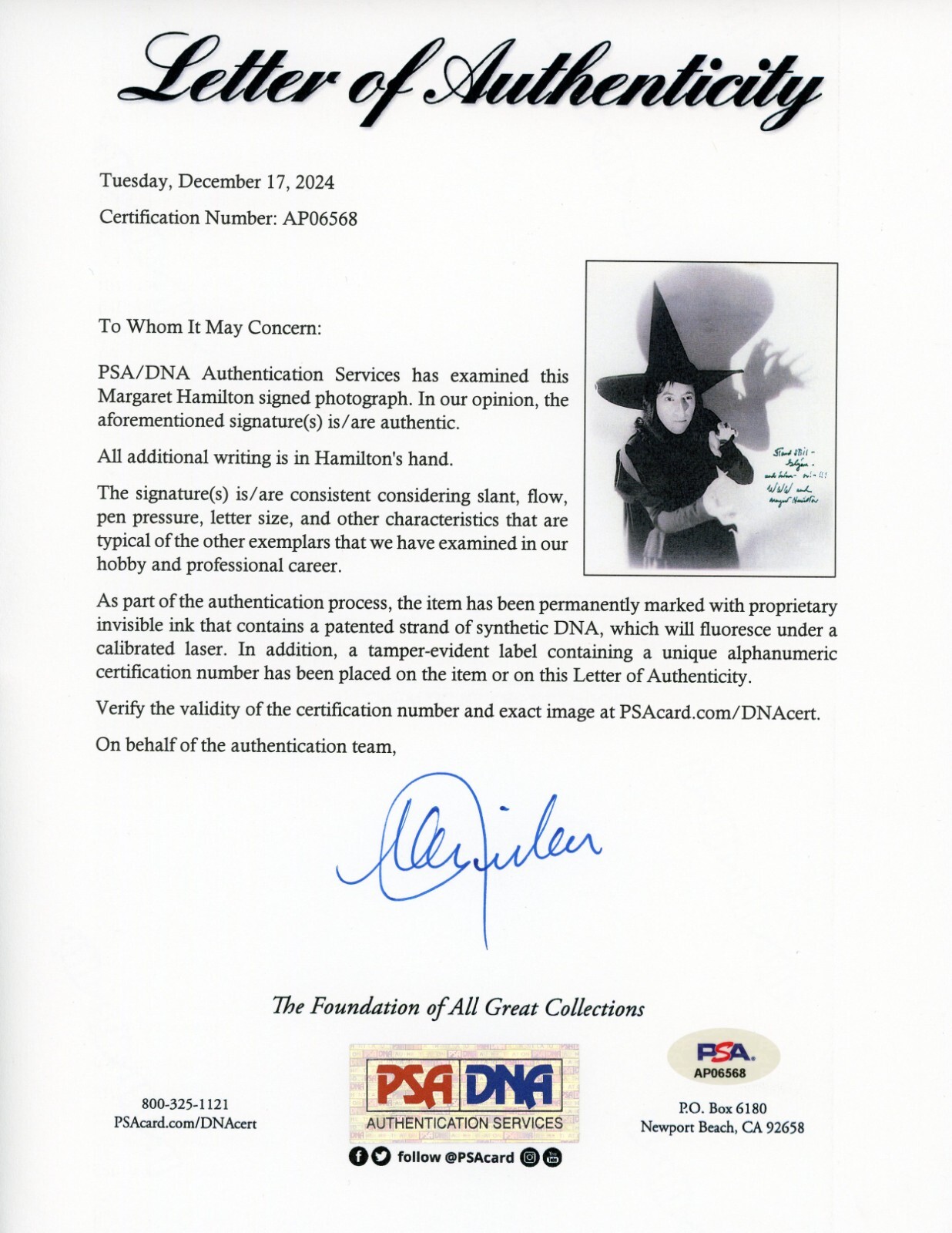 Margaret Hamilton ~ Signed Autographed Wizard of Oz Wicked Witch West ...