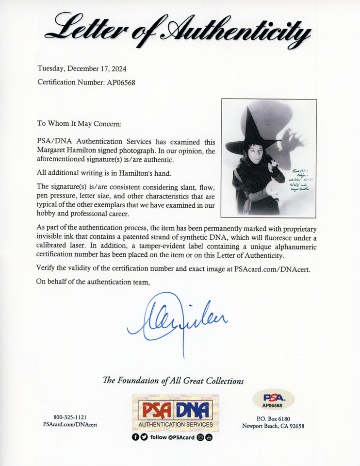 Margaret Hamilton ~ Signed Autographed Wizard of Oz Wicked Witch West ...