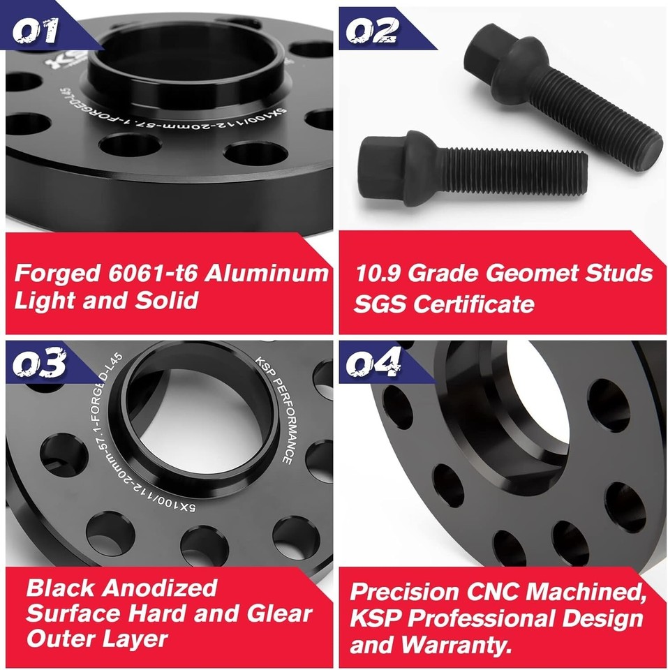 KSP 2PCS M14x1.5 20MM 5X112 & 5x100 Hubcentric wheel spacer for AUDI A3 ...
