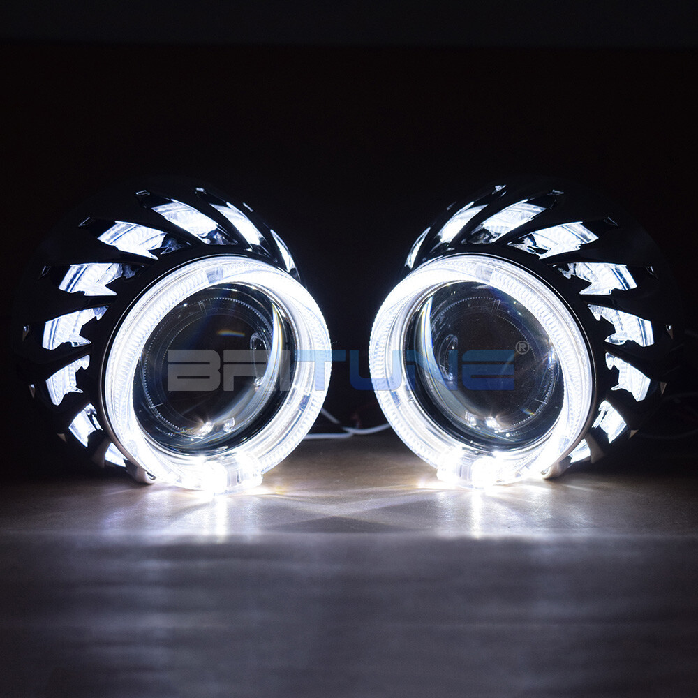 Turbine Dual LED Halo Angel Eyes HID Headlight Bixenon Projector Lens ...