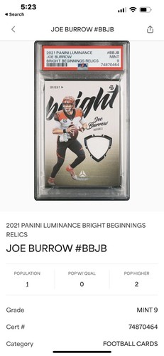 Joe Burrow 2021 Luminance BB Relics #BBJB. PSA 9 POP 1 Cincinnati ...