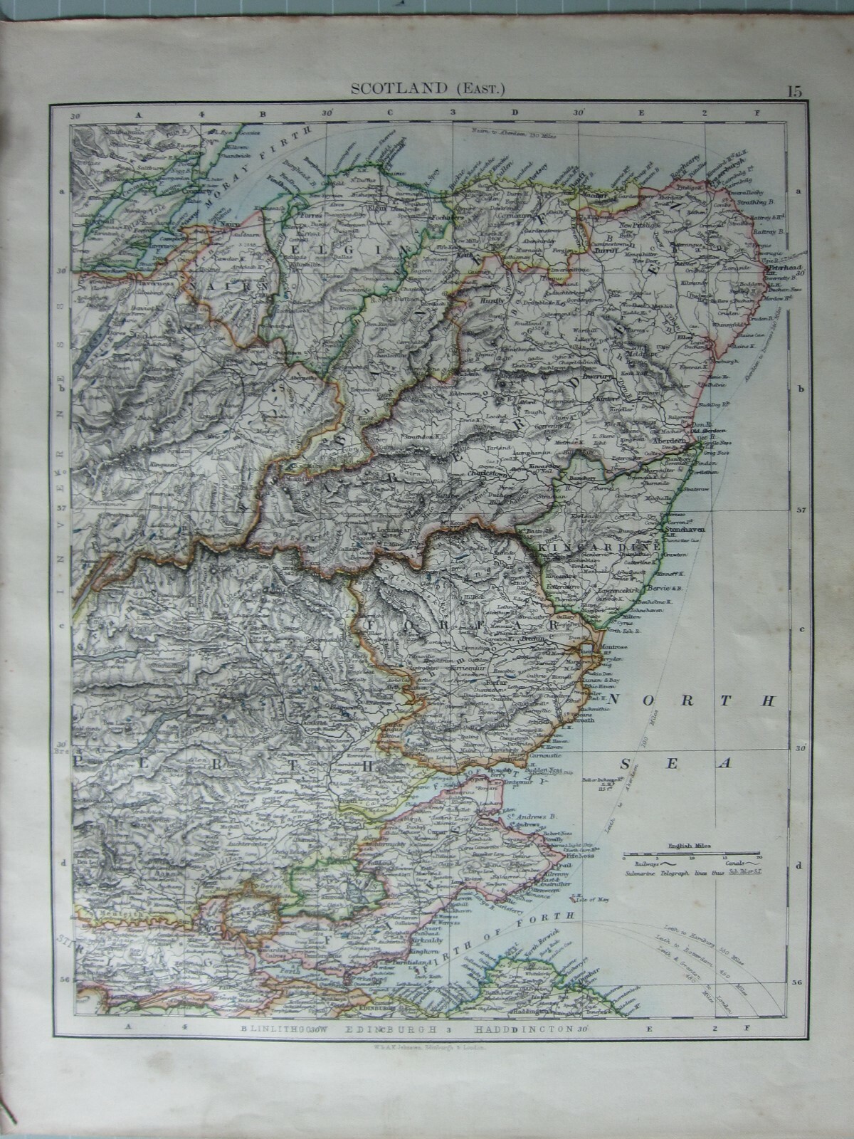 Mappa Vittoriana 1899 ~ Scozia Est ~ Perth Forfar Fife Elgin Nairn ...