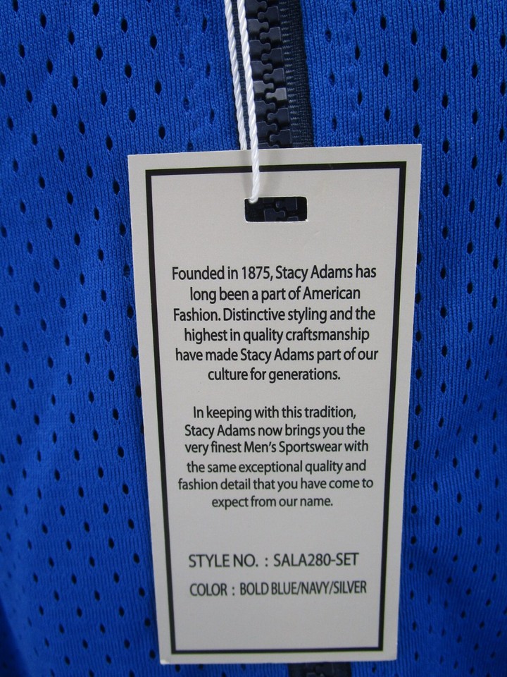 Stacy Adams Tracksuit Men XL Blue Silver Warm Up 2 Piece Mesh Jacket ...