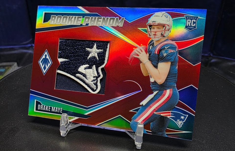 2024 Panini Phoenix Rookie Phenom Red Drake Maye Patriots Patch Logo ...