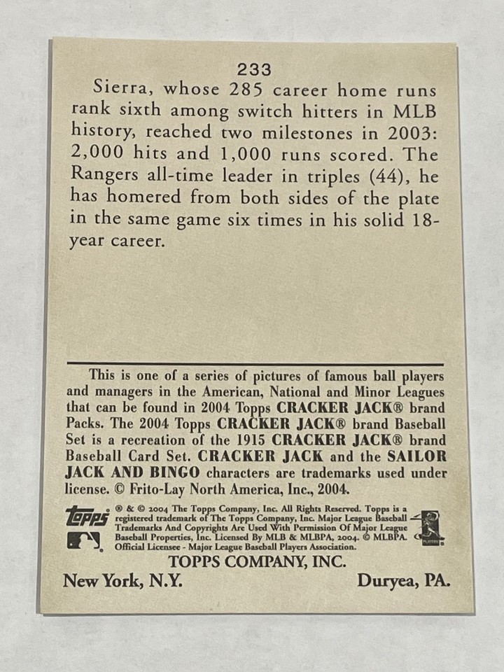 2004 Topps Cracker Jack Baseball Mini #233 - Ruben Sierra - New York ...