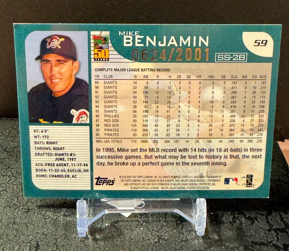 2001 Topps Baseball Mike Benjamin Card #59 #0624/2001 | eBay