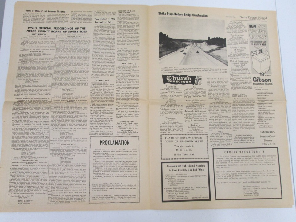 Pierce County Herald Newspaper Ellsworth Wisconsin Thursday July 6 1972 ...