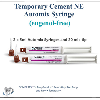 Dental Temporary Cement NE Automix Syringe Non-Eugenol, 2 x 8.6gm Syr ...