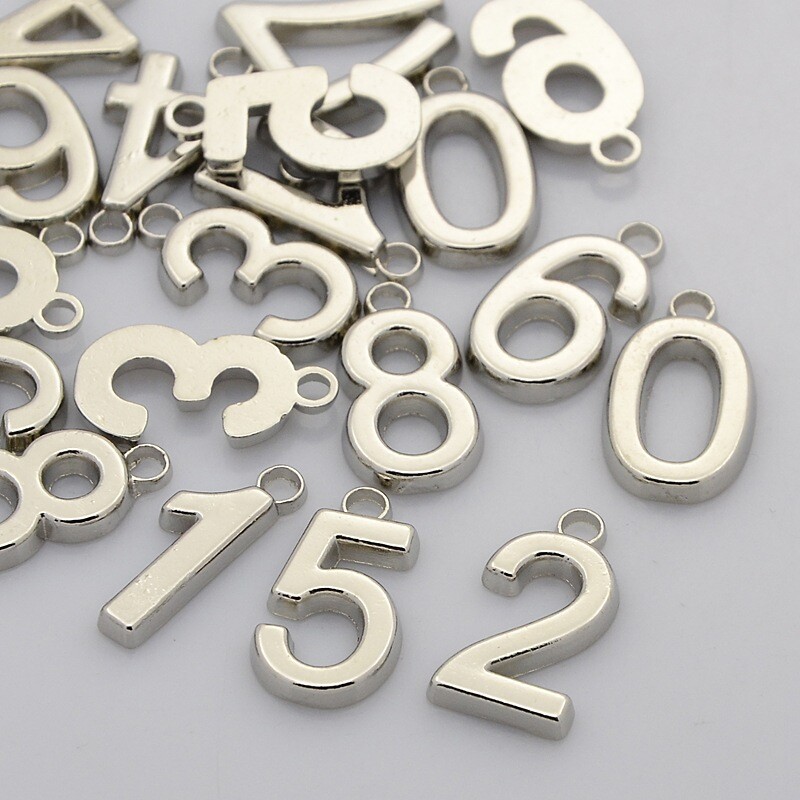 10 Number Charms Antiqued Silver Tone Assorted Pendants Numeral ...