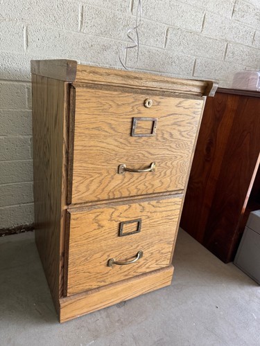 Vintage Industrial Mission Style Oak Wood Filing File Cabinet 2 Drawer ...