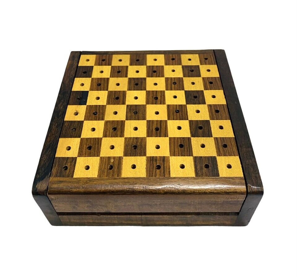 4X4Nautical Handcrafted Wooden Mini Chess Board Game Travel Chess Set ...