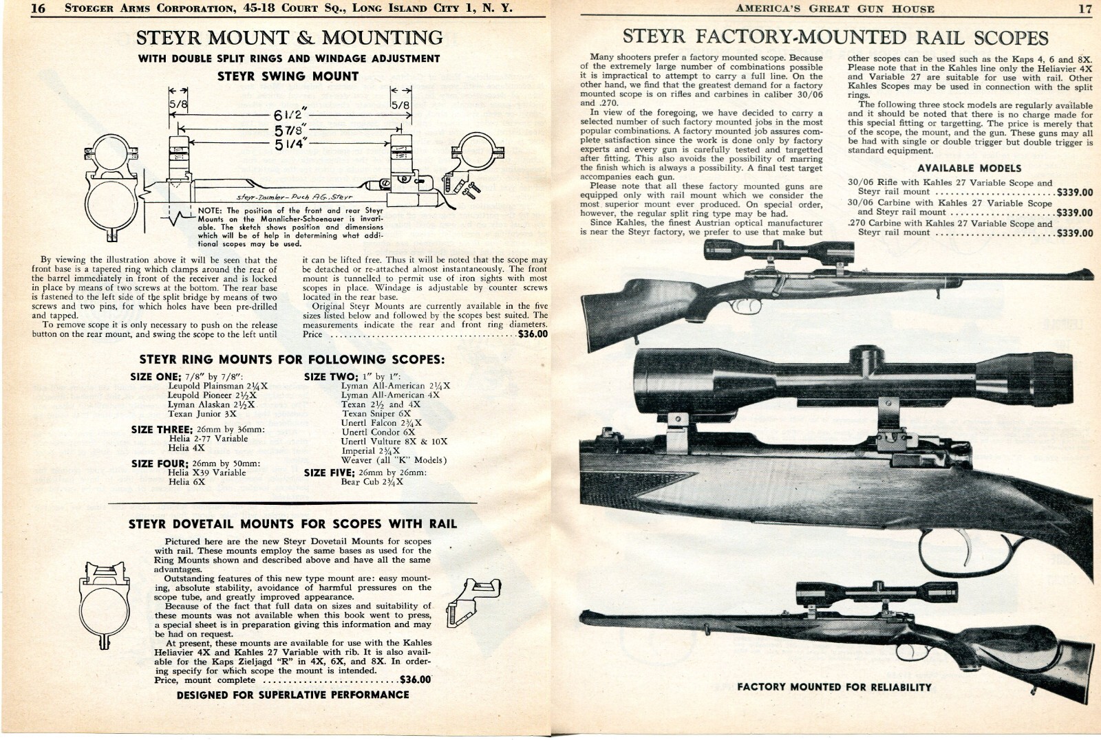 1958 2pg Print Ad of Steyr Mannlicher Schoenauer Rifle Scope Mount ...