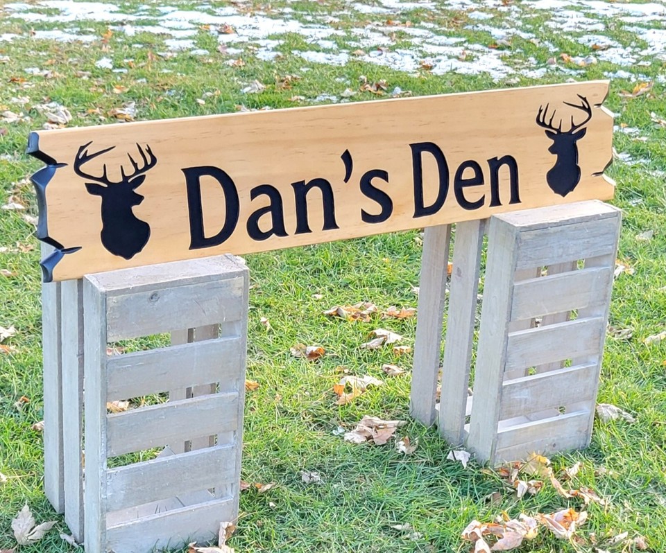 Personalized Rustic Wooden Name Carved Wooden Sign with Deer Den ...