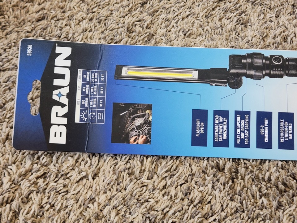 NEW Braun MAGNETIC SLIM BAR FOLDING Rechargeable LED WORK LIGHT 500 ...
