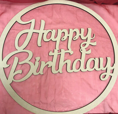 58cm Happy Birthday Hoop Ring MDF Wall Sign Celebration Decoration ...