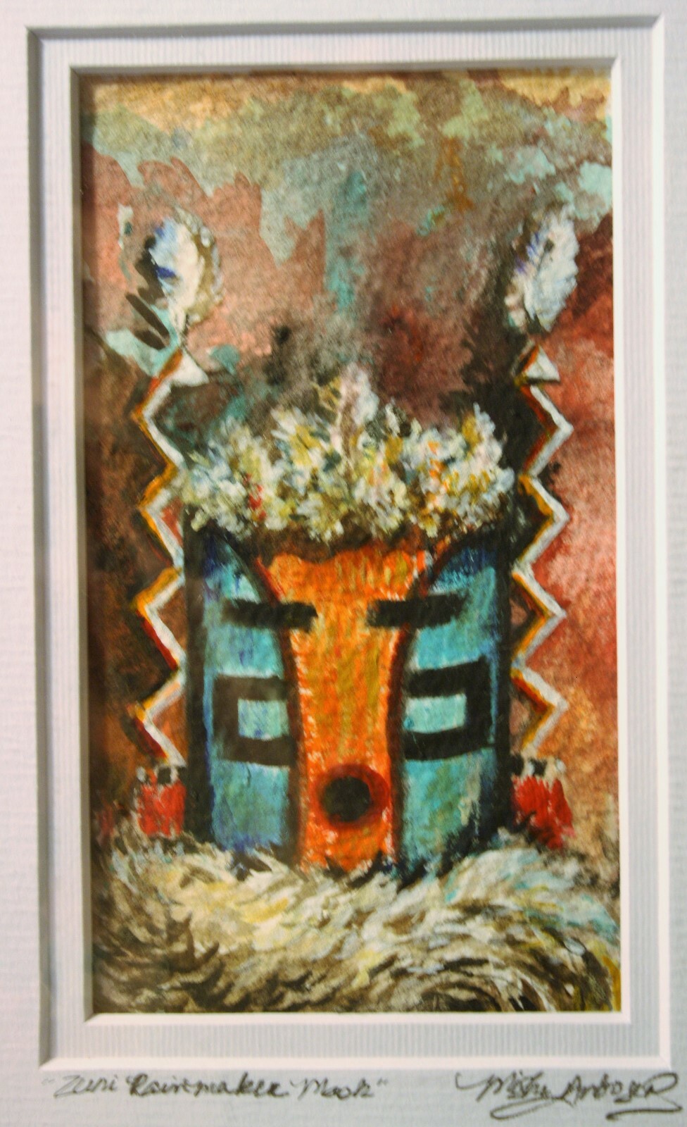 ORIGINAL SIGNED SMALL ARTWORK "RAINMAKER MASK" KACHINA ART by MISHA ...