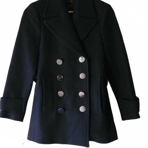 Womens Navy Blue Korean Wool Blend Pea Coat Jacket Double Breasted XXS ...