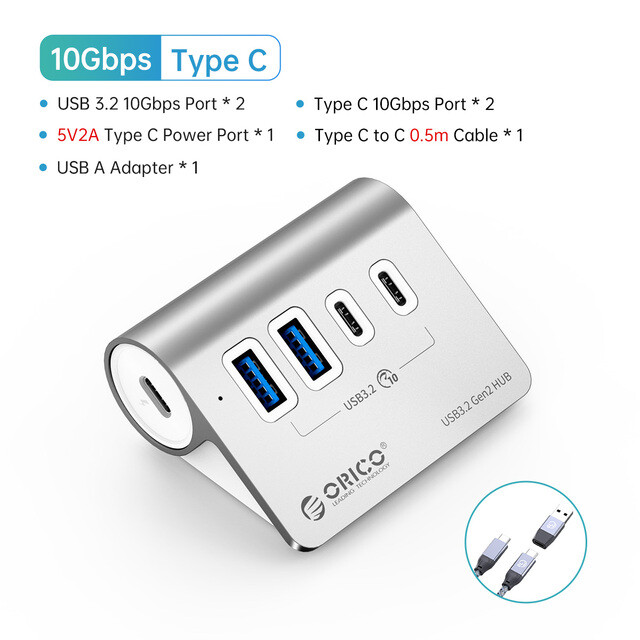 ORICO 10Gbps USB C HUB 4/7 Ports USB 3.2 Gen 2 Hub PD 60W Aluminum for ...
