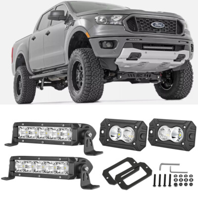 2x 6" Slimline LED Bumper Light Bar +2x Flush Mount 4" LED Pods for ...