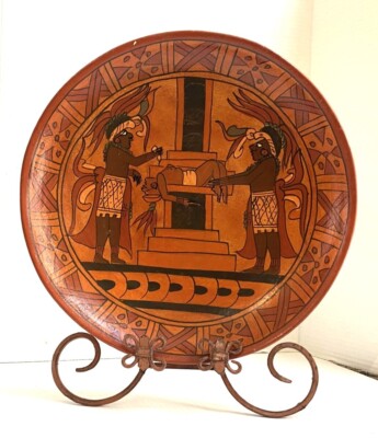 MAYAN AZTEC HAND PAINTED TERRACOTTA BOWL PLATE "THE SACRIFICE" | eBay