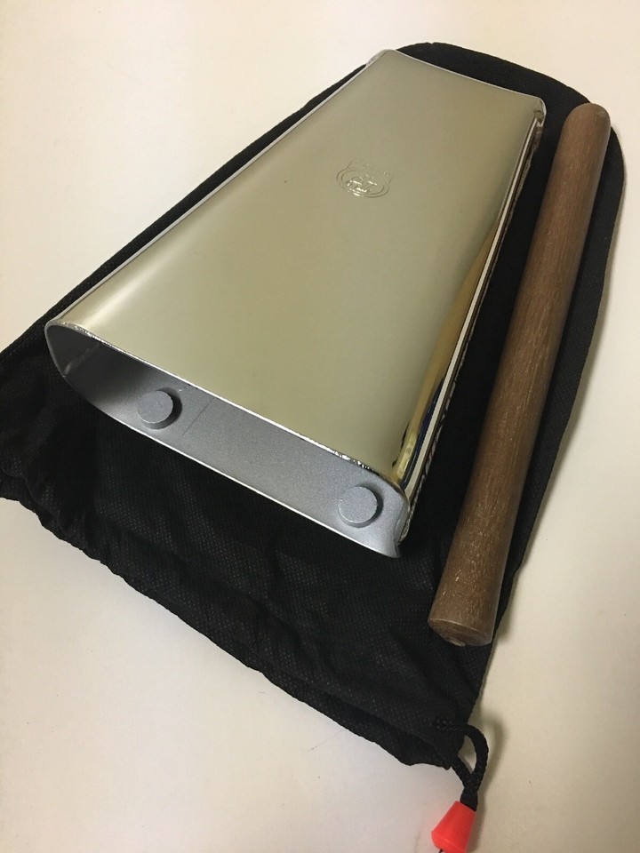 Hand Held Cowbell Chrome ES-4 Type With Stick & Cowbell Pouch. TP#5 Med ...