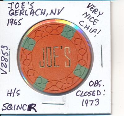 $1 CASINO CHIP - JOE'S GERLACH NV 1965 SQINCR #V2853 OBS CLOSED 1973 ...