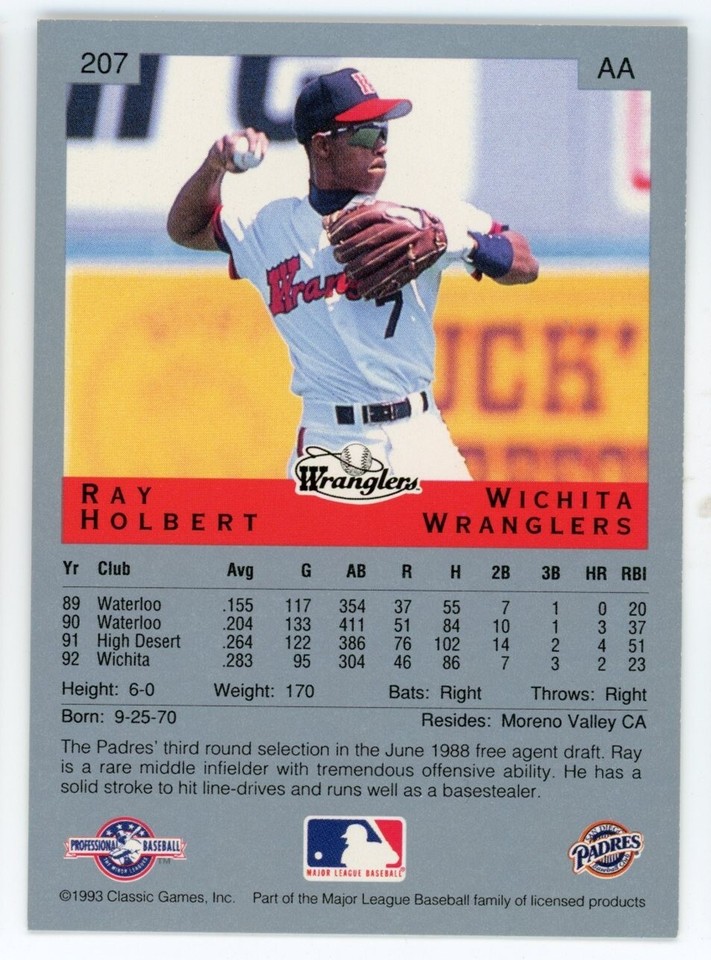 1993 Classic Best Minor League Ray Holbert #207 Rookie RC | eBay