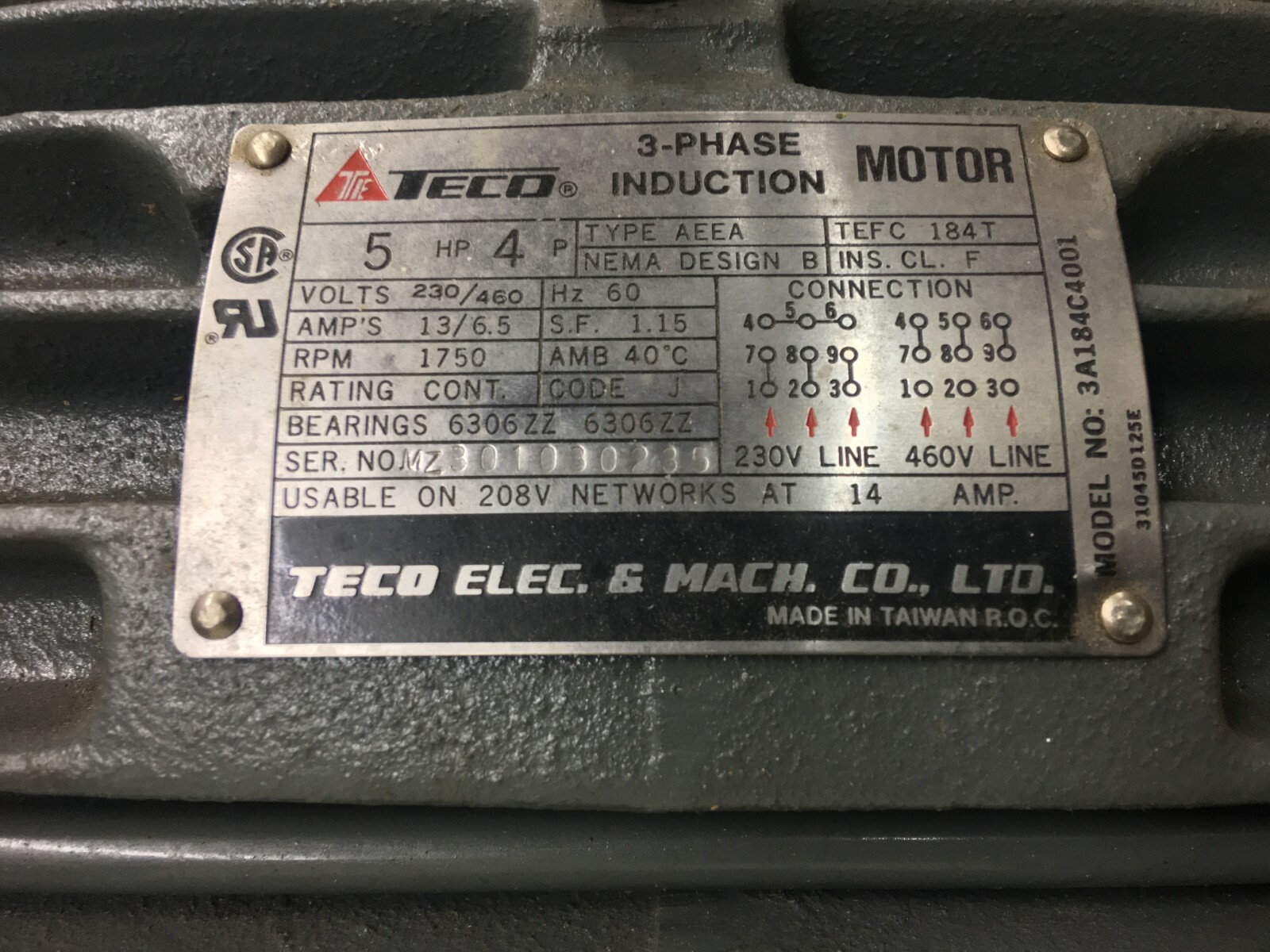 New TECO 3 Phase 5 HP Induction Motor | eBay