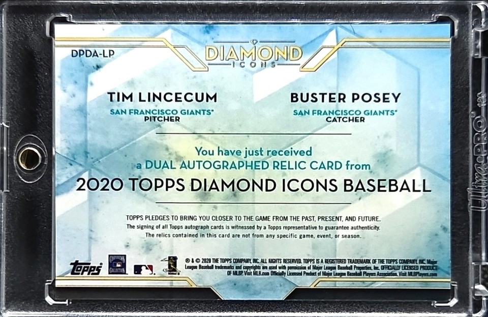 2020 Topps Diamond Icons Buster Posey Tim Lincecum Red Dual Patch Auto ...