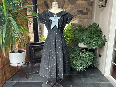 Vintage 1950s Black Atomic Print Acetate Dress, Fifties Rockabilly ...