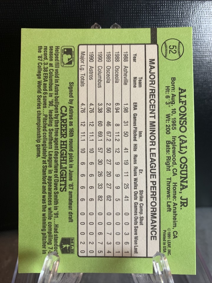 Al Osuna 1991 Donruss The Rookies BASEBALL #52 Houston Astros | eBay