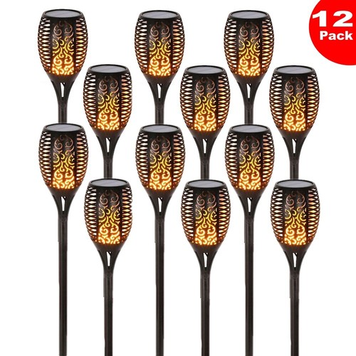 12Pack 12 LED Solar Power Torch Flame Lights Outdoor Landscape Lawn ...