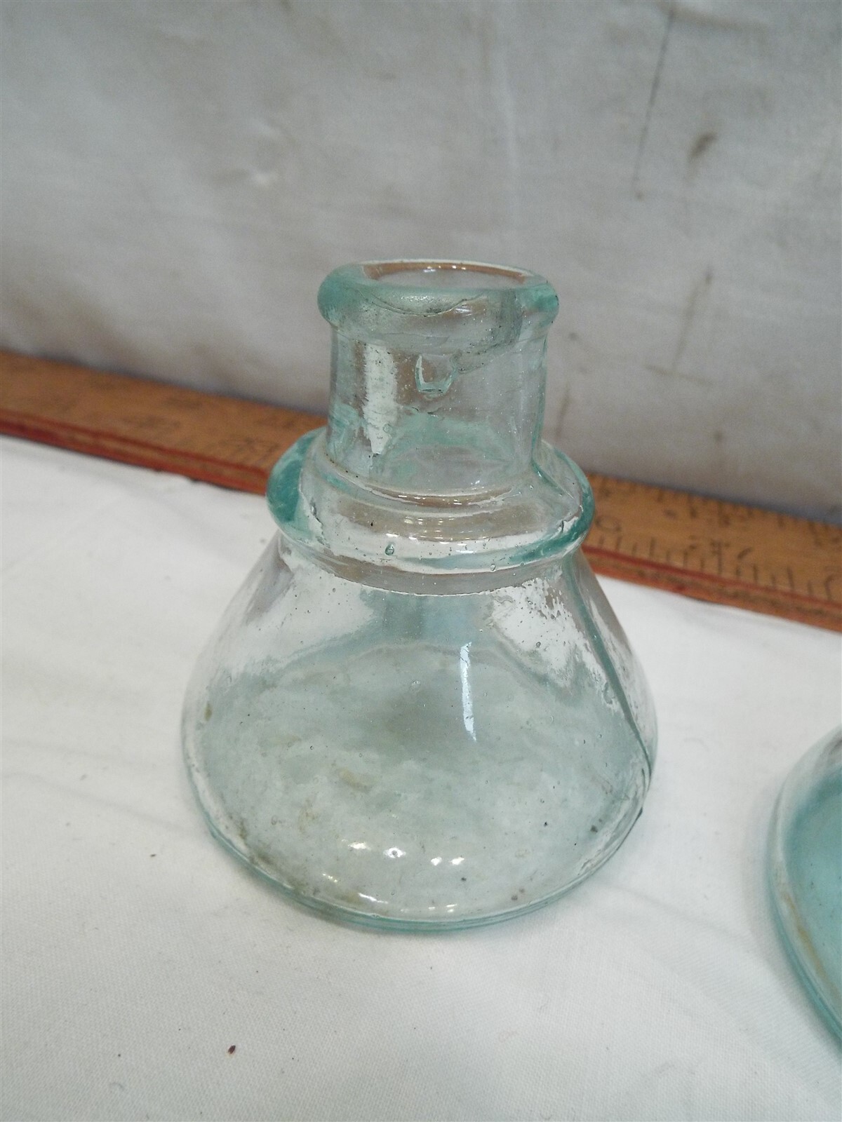 Lot Antique Glass Ink Bottles Aqua Cone Skrip Reservoir Inkwell Dip Pen ...