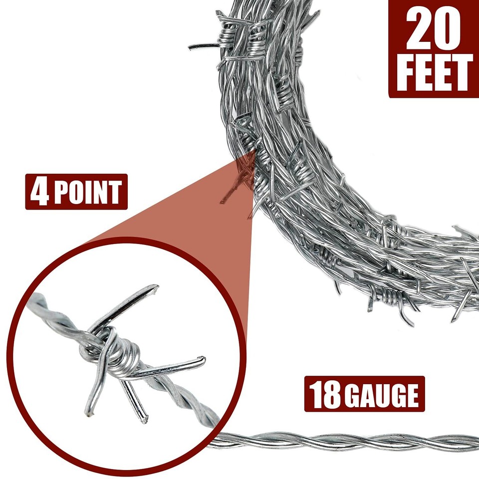 Barbed Wire 25 Ft, 18gauge, 4 Point Barbed Wire Fence, Hot-Dip Galvanized Barb | eBay