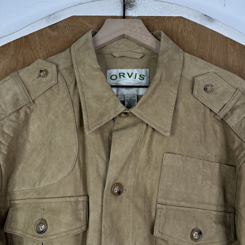 Orvis Jacket Mens XL Brown Suede Button Up Cinched Safari Outdoors ...
