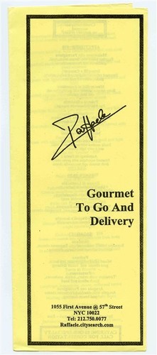 Raffaele Gourmet Menu First Avenue at 57th Street New York City | eBay