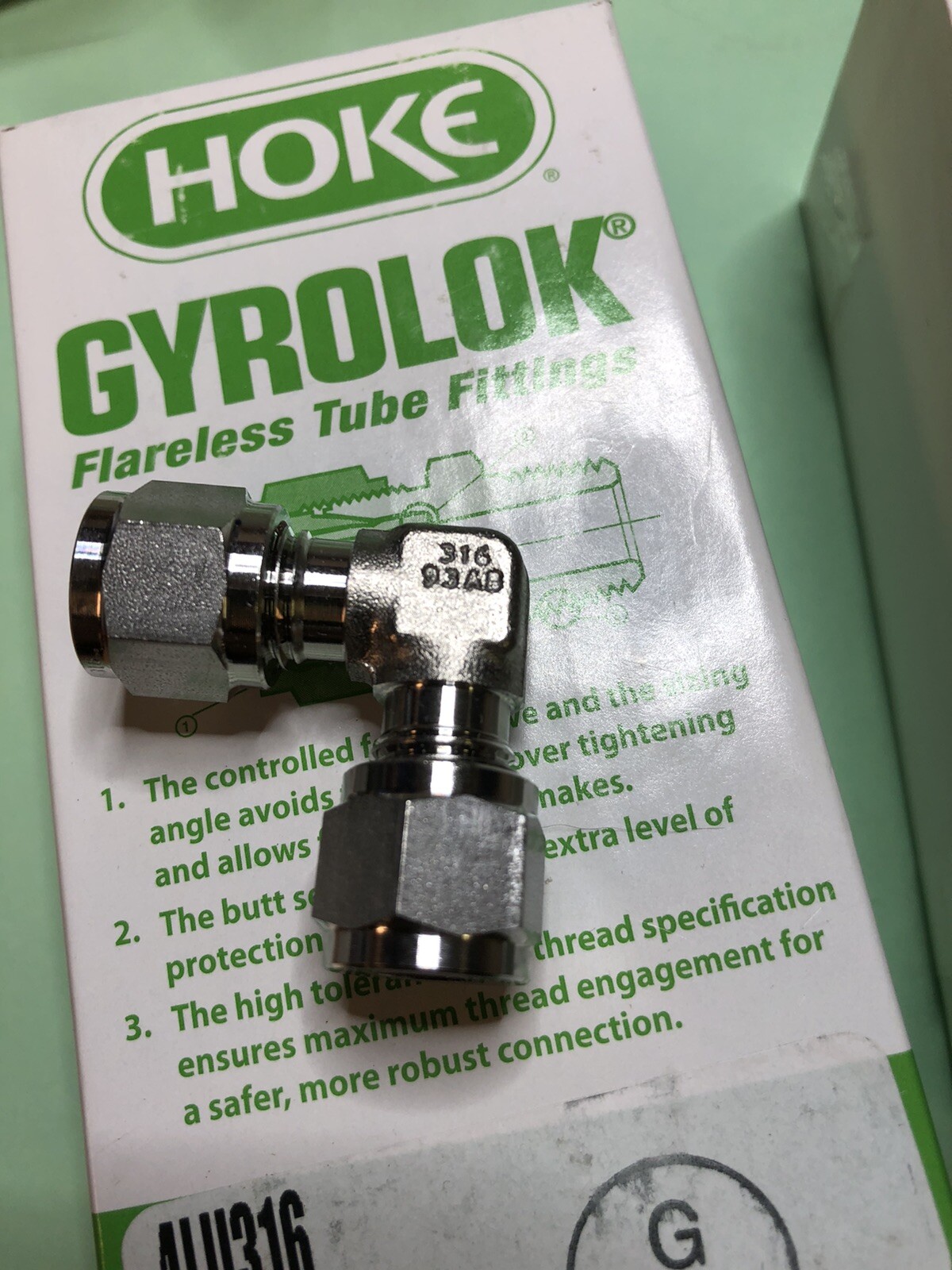 Bag of 4 HOKE 4LU316 Gyrolok 1/4in Tube Stainless 90deg Elbow for sale ...