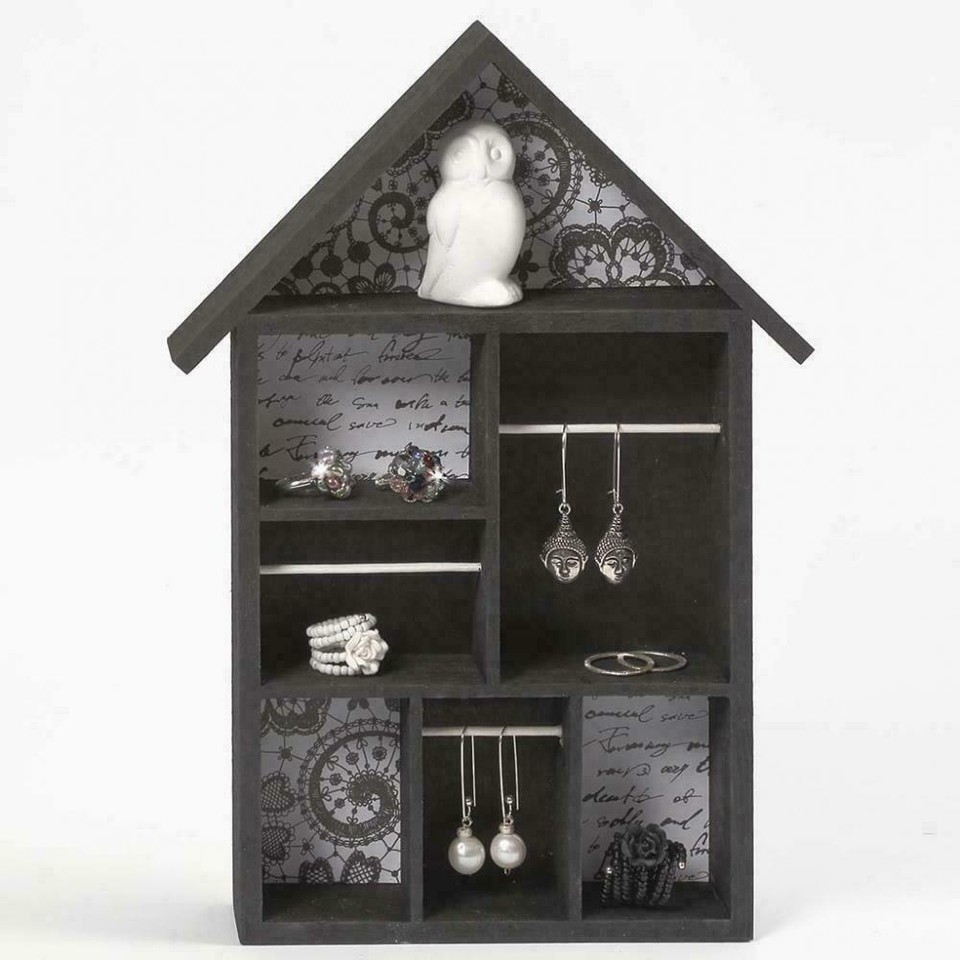 House Shaped Shelving System 7 Compartment Wooden Display Shelves Craft ...