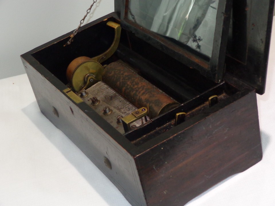 Antique 1880s Working Swiss Cylinder Roll 14" Wood Music Box w/ Inlaid ...