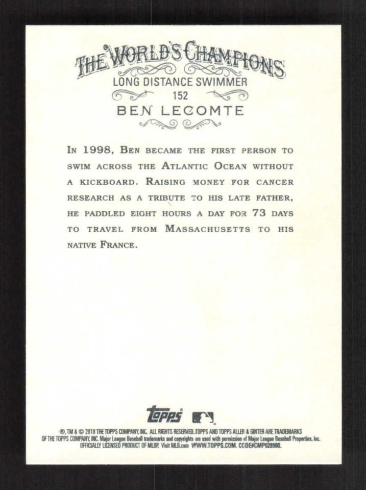 Ben Lecomte 2018 Topps Allen & Ginter Long Distance Swimmer Card #152 | eBay