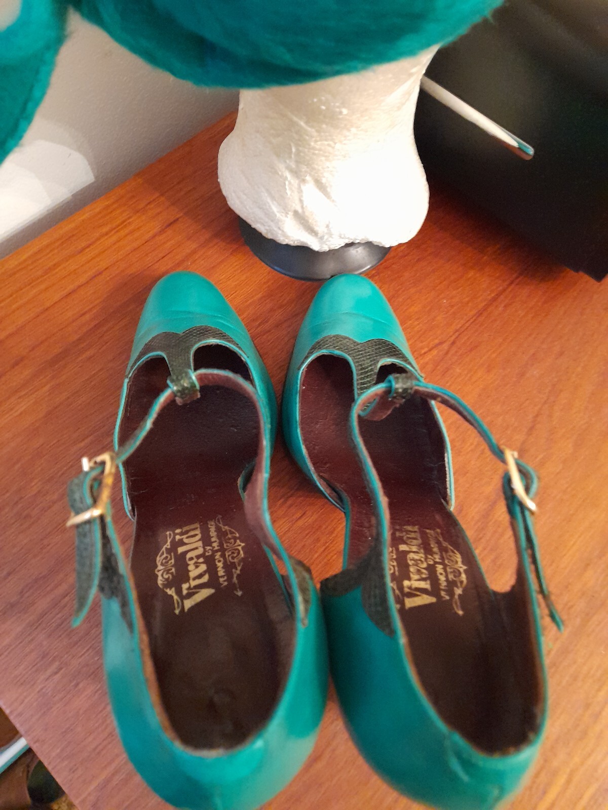 Vintage 60s 70s Vivaldi Emerald Green Leather Snakeskin High Heel Shoes ...