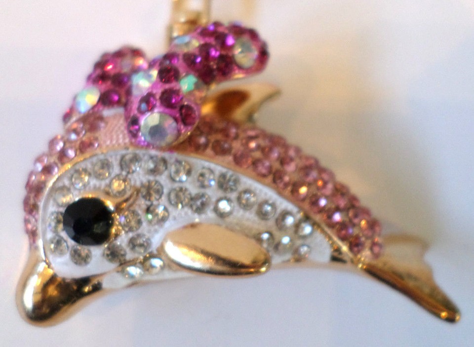 Rhinestone Bling Key Chain Fob Purse Charm Pink Dolphin | eBay