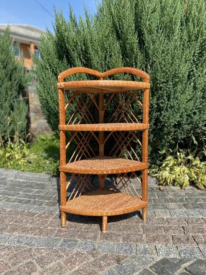 White Wicker Corner Shelf Unit