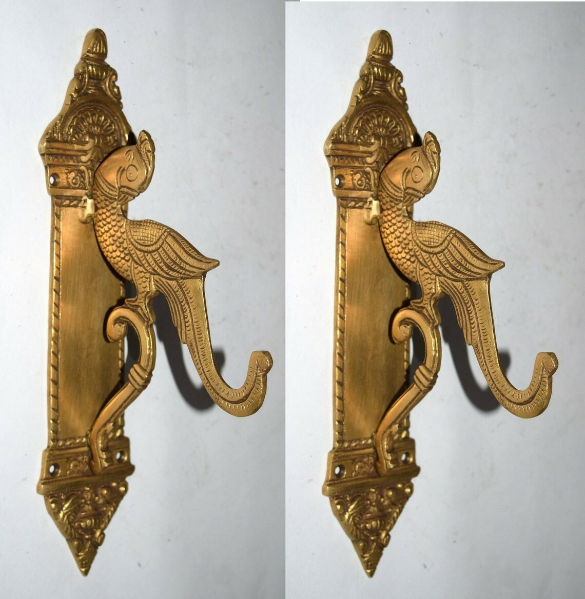 Brass Cockatoo Design Wall Hooks Royal Peacock Door Mount With Carved ...