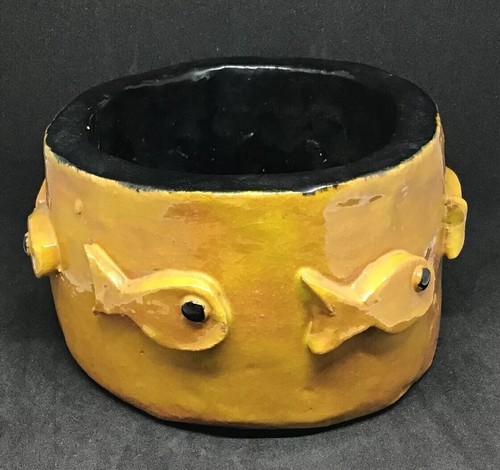 Studio Art Pottery Gold Fish Cache Pot Planter Bowl Glaze Hand Painted ...