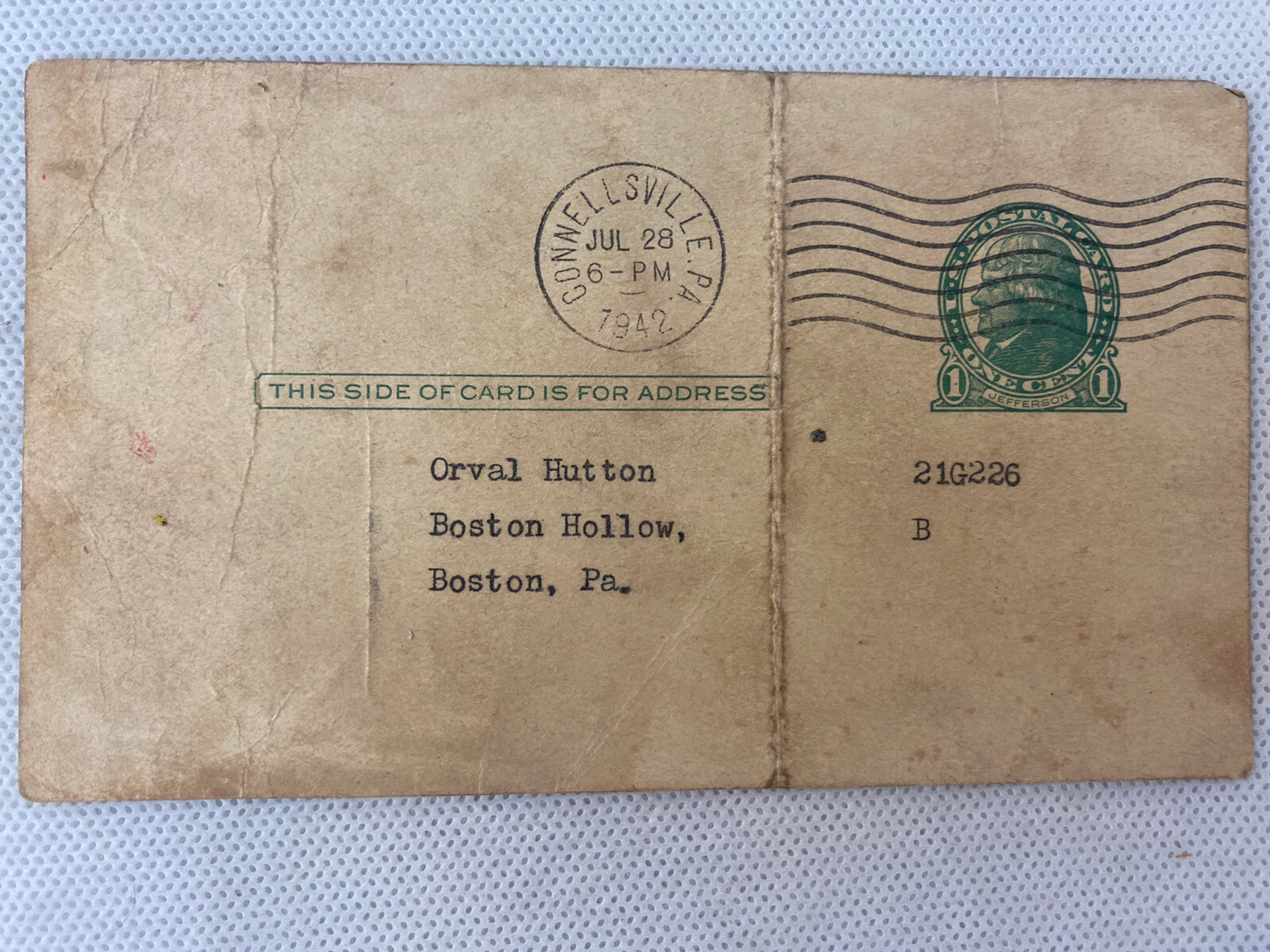 West Penn Power Bill Postcard 1942 Hutton Boston Connellsville PA P6D ...